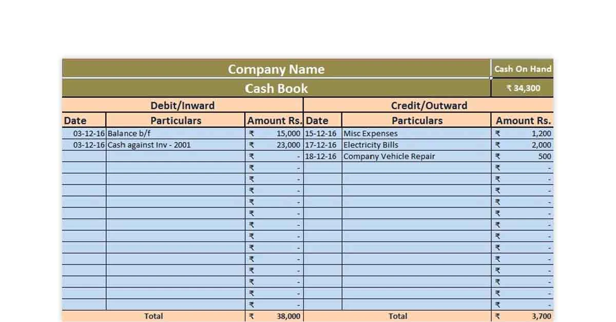 How To Maintain Cash Book And Ledger In Excel For Small Business
